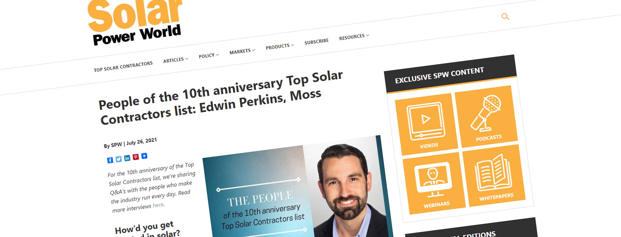 Edwin Perkins: 10th Anniversary Top Solar Contractors